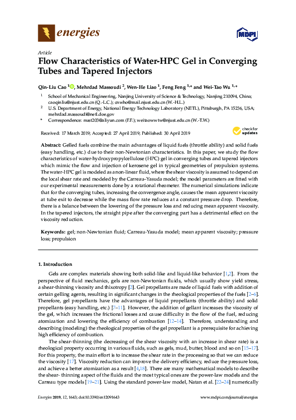 (PDF) Flow Characteristics of Water-HPC Gel in Converging Tubes and ...