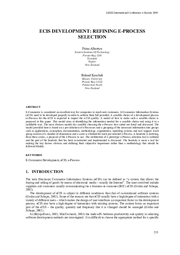 (PDF) eCIS development: refining e-Process selection