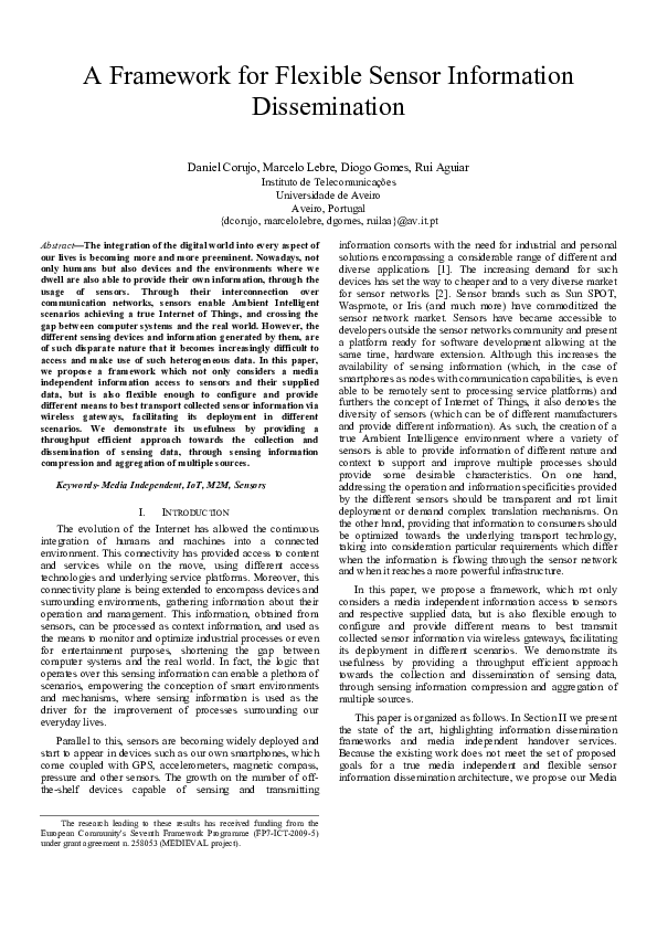 (PDF) A framework for flexible sensor information dissemination