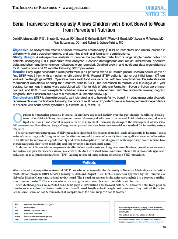 (PDF) Serial Transverse Enteroplasty Allows Children with Short Bowel ...