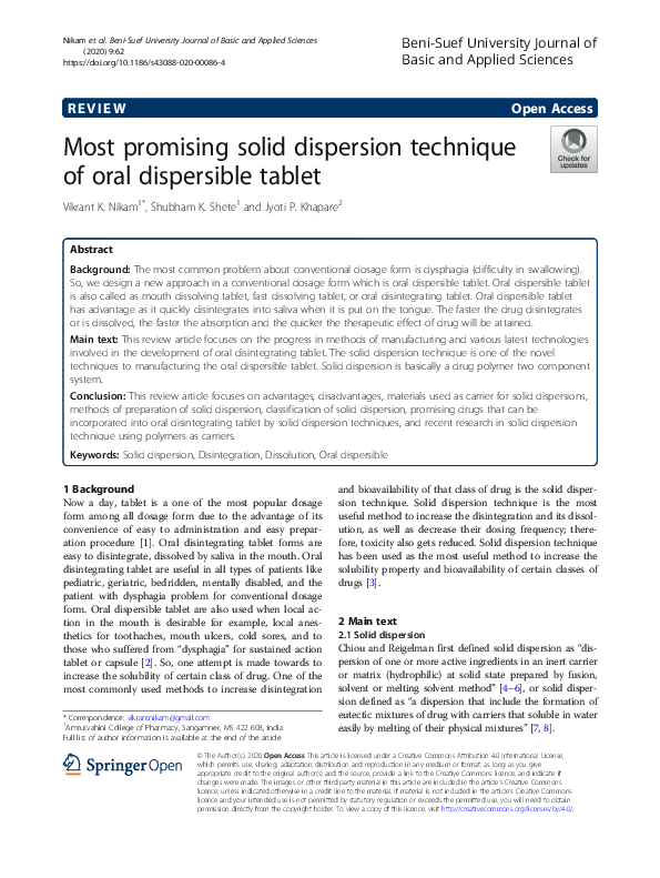 (PDF) Most promising solid dispersion technique of oral dispersible tablet