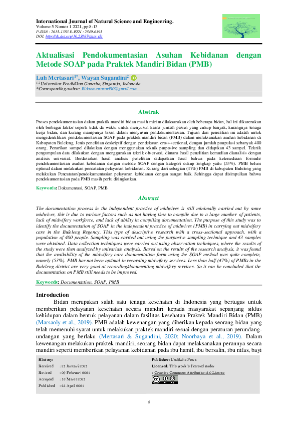 (PDF) Aktualisasi Pendokumentasian Asuhan Kebidanan dengan Metode SOAP pada Praktek Mandiri ...
