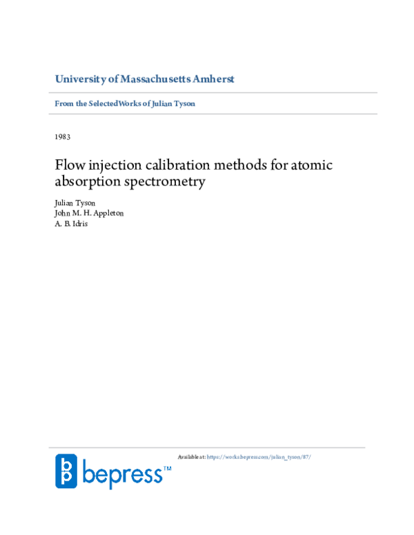 Pdf Flow Injection Calibration Methods For Atomic Absorption Spectrometry