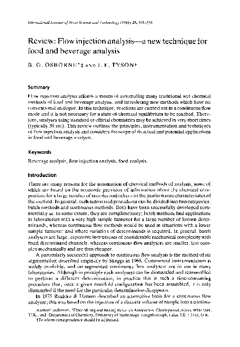 (PDF) Review: Flow injection analysis-a new technique for food and ...