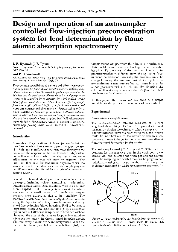 Pdf Design And Operation Of An Autosampler Controlled Flow Injection Preconcentration System