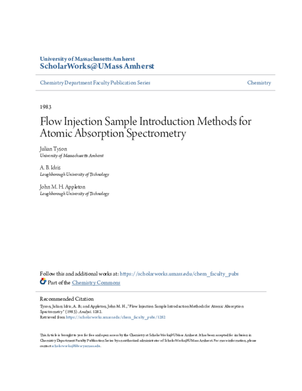 Pdf Flow Injection Sample Introduction Methods For Atomic Absorption Spectrometry