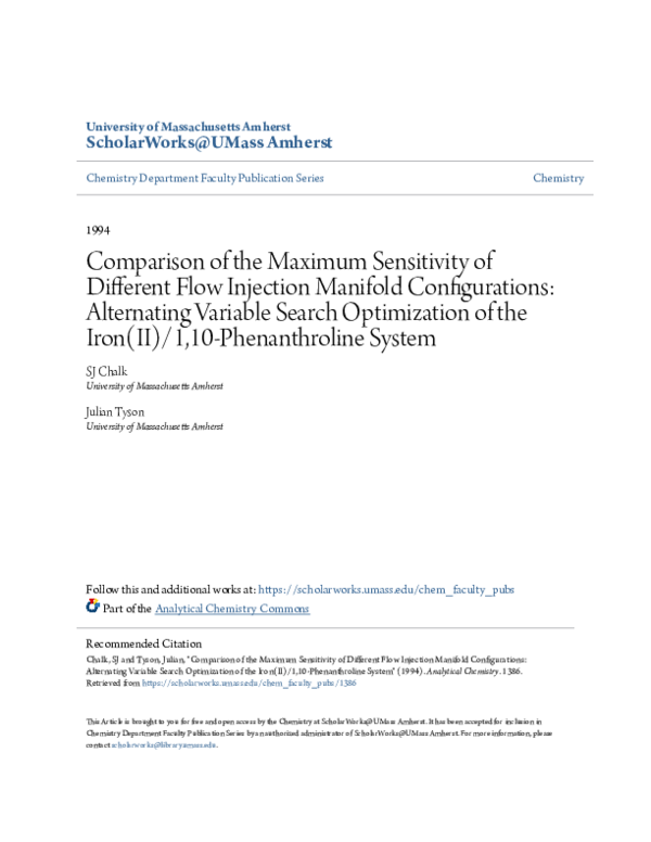 Pdf Comparison Of The Maximum Sensitivity Of Different Flow Injection Manifold Configurations 