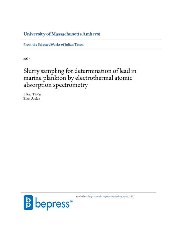 (PDF) Slurry sampling for determination of lead in marine plankton by ...