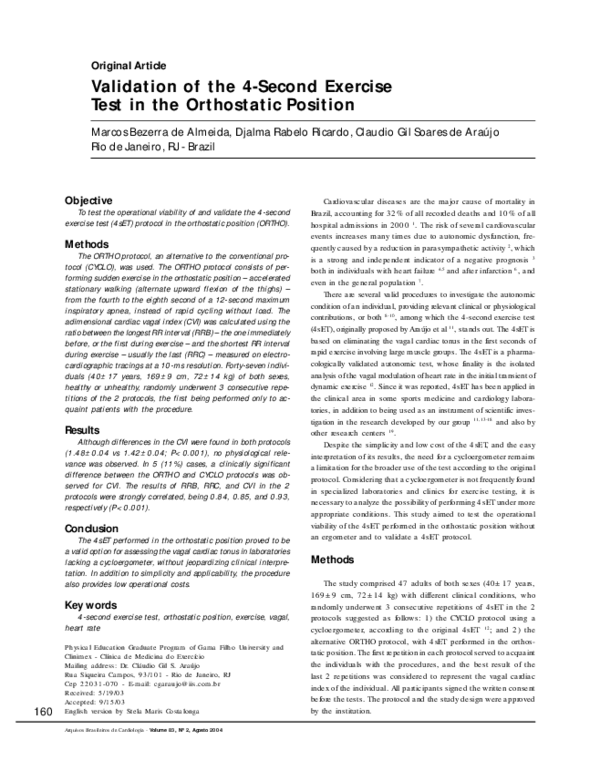 (PDF) Validation of the 4-second exercise test in the orthostatic position