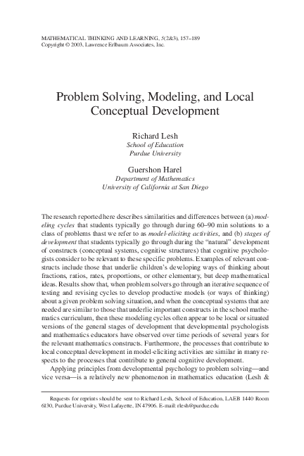 (PDF) Problem Solving, Modeling, and Local Conceptual Development