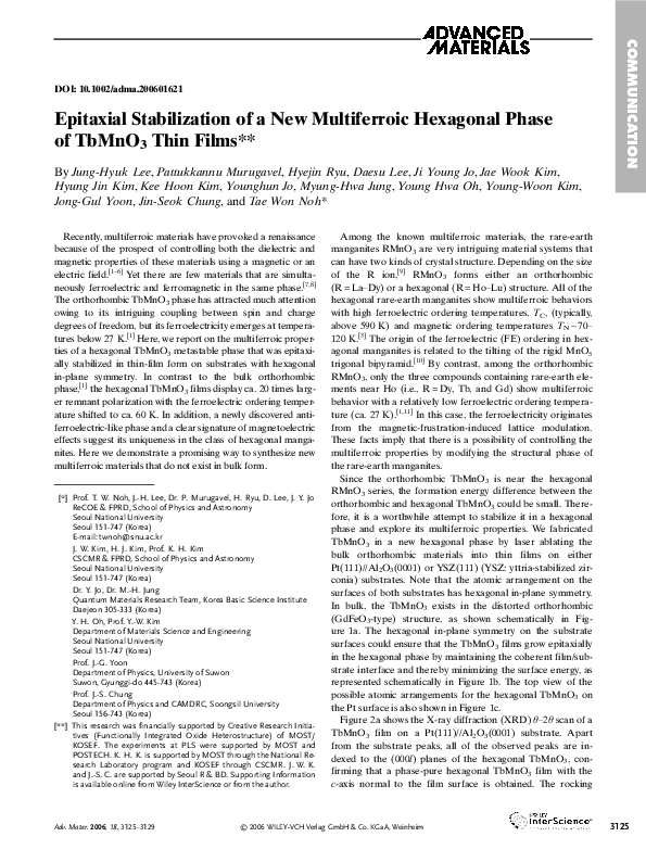 (PDF) Epitaxial Stabilization of a New Multiferroic Hexagonal Phase of ...