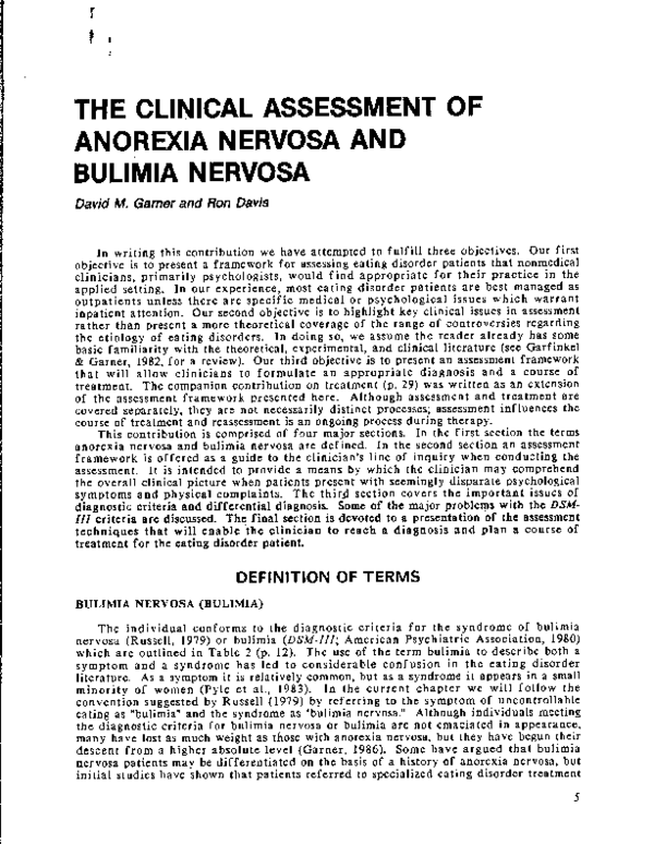 (PDF) The clinical assessment of anorexia nervosa and bulimia nervosa
