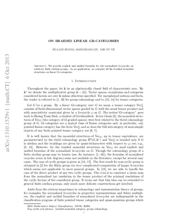 (PDF) On Braided Linear Gr-categories