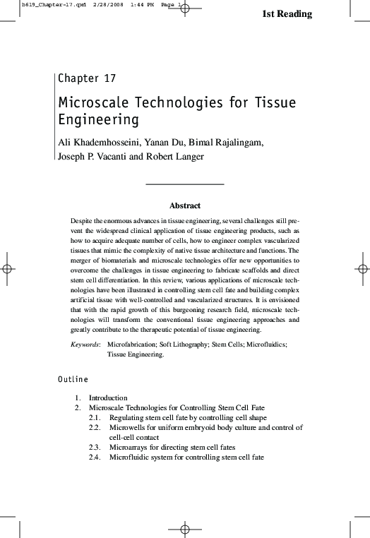 (PDF) Tissue Engineering Special Feature: Microscale technologies for tissue engineering and biology