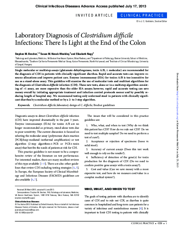 (PDF) Laboratory diagnosis of Clostridium difficile-associated ...