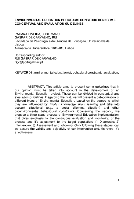 (PDF) Environmental education programs construction: some conceptual and evaluation guidelines