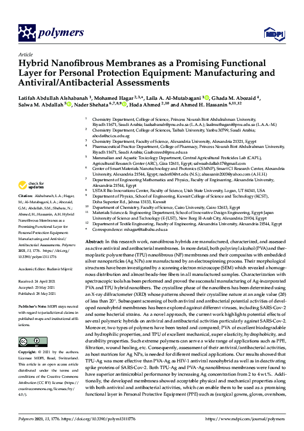 (PDF) Hybrid Nanofibrous Membranes as a Promising Functional Layer for Personal Protection ...