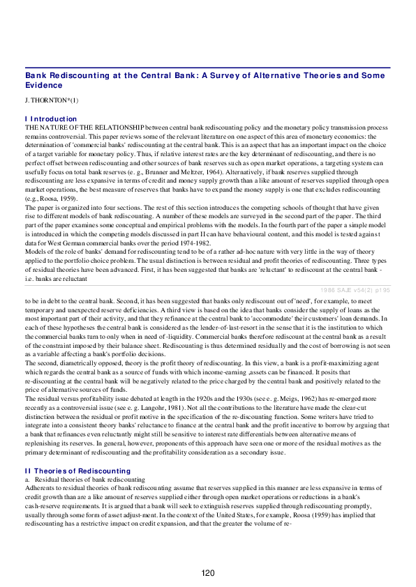 (PDF) Bank Rediscounting at the Central Bank: A Survey of Alternative ...