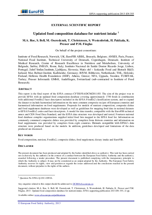 (PDF) External Scientific Report - Updated food composition database ...
