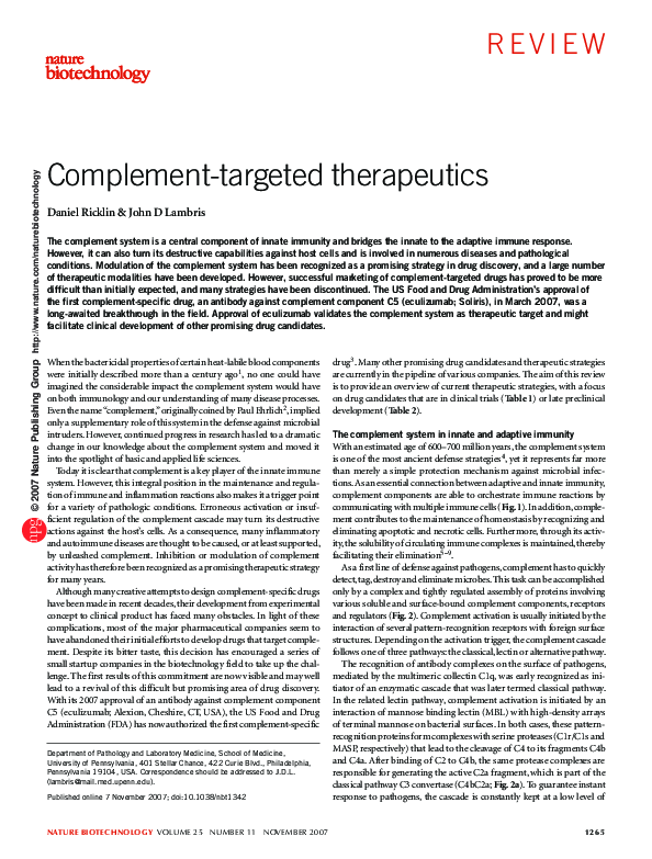 (PDF) Complement-targeted therapeutics