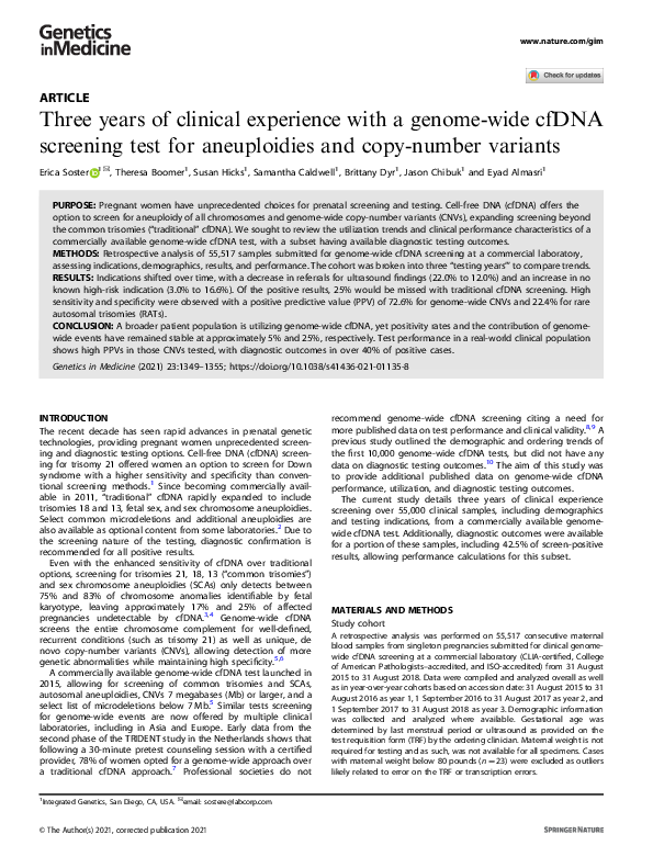(PDF) Three years of clinical experience with a genome-wide cfDNA ...
