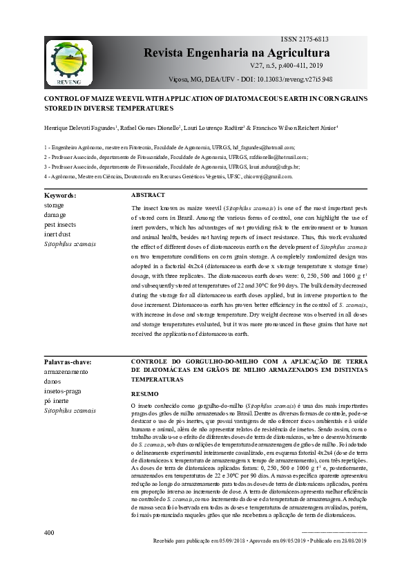(PDF) Control of Maize Weevil with Application of Diatomaceous Earth in ...