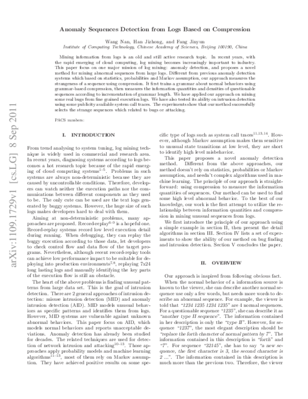 Pdf Anomaly Sequences Detection From Logs Based On Compression 