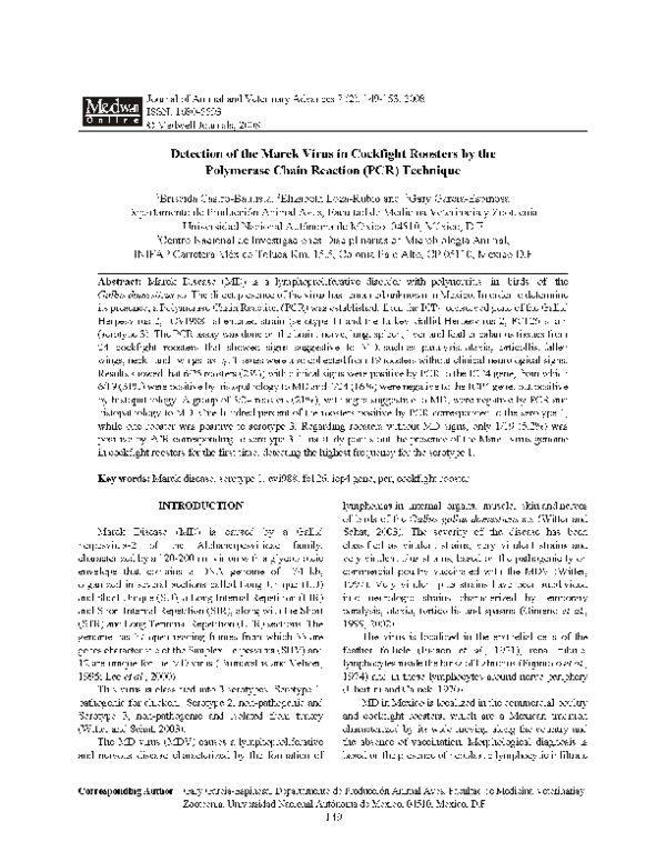 (PDF) Detection of the Marek virus in cockfight roosters by the ...
