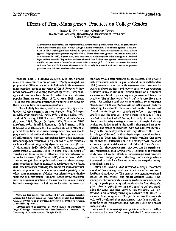 (PDF) Effects of time-management practices on college grades