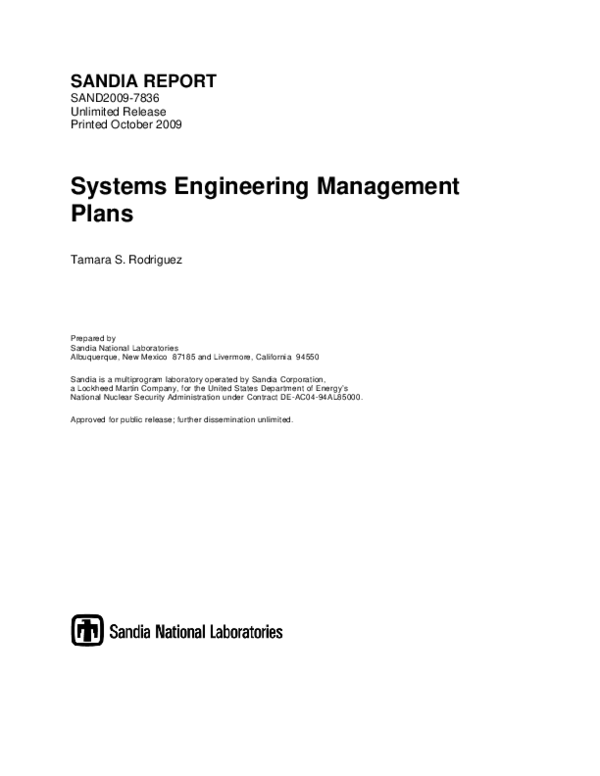 (PDF) Systems engineering management plans