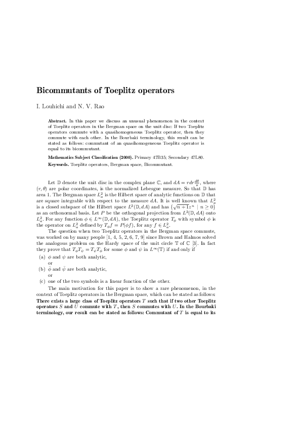 (PDF) Bicommutants of Toeplitz operators