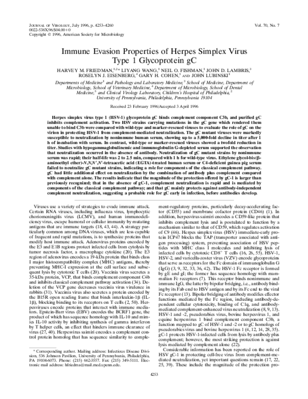 (PDF) Immune evasion properties of herpes simplex virus type 1 ...