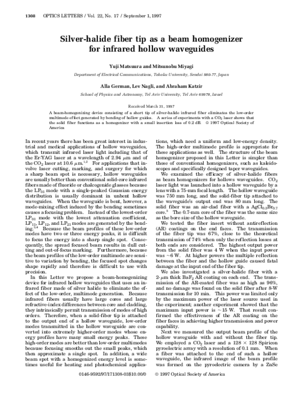 (PDF) Silver-halide fiber tip as a beam homogenizer for infrared hollow ...