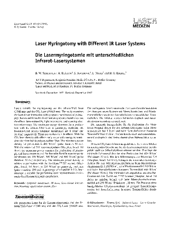 (PDF) Laser Myringotomy with Different IR Laser Systems