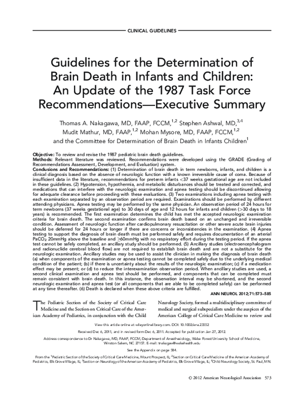 (PDF) Guidelines for the determination of brain death in infants and ...
