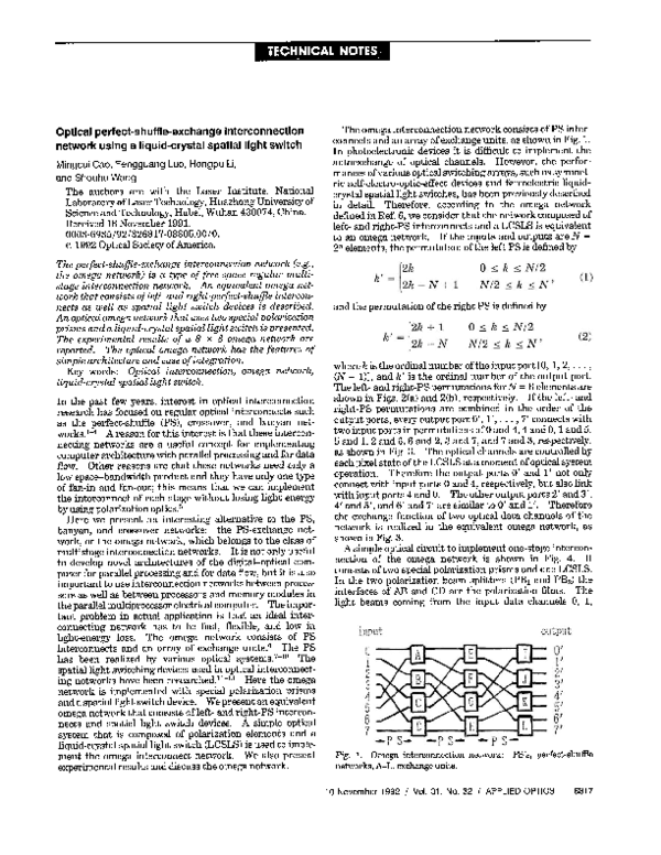 (PDF) Optical perfect-shuffle-exchange interconnection network using a ...