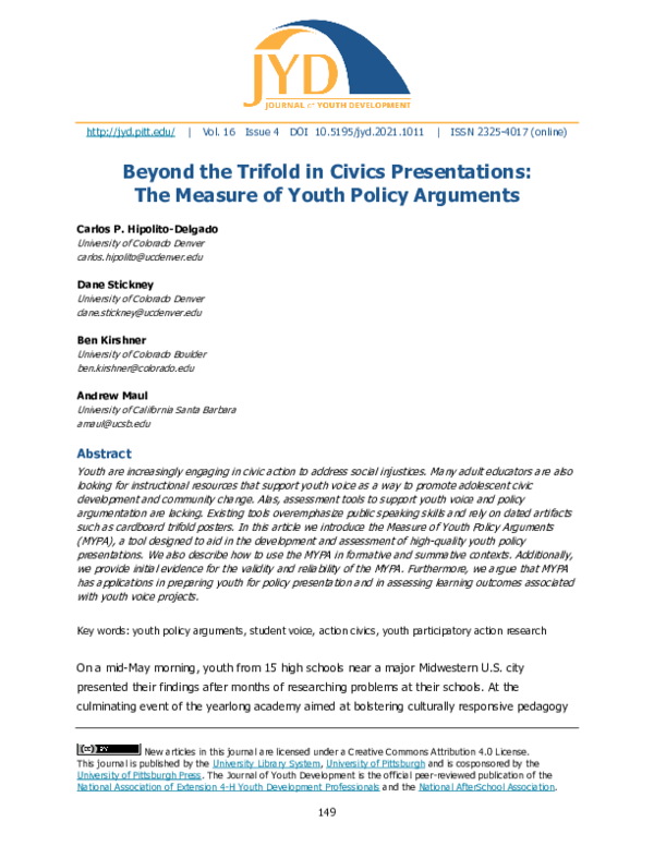 (PDF) Beyond the Trifold in Civics Presentations: The Measure of Youth ...