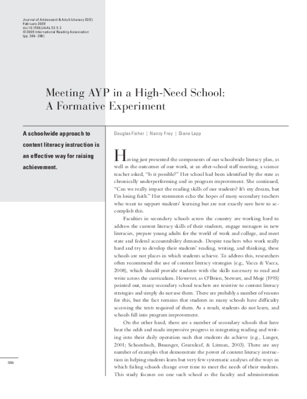 (PDF) Meeting AYP in a High-Need School: A Formative Experiment