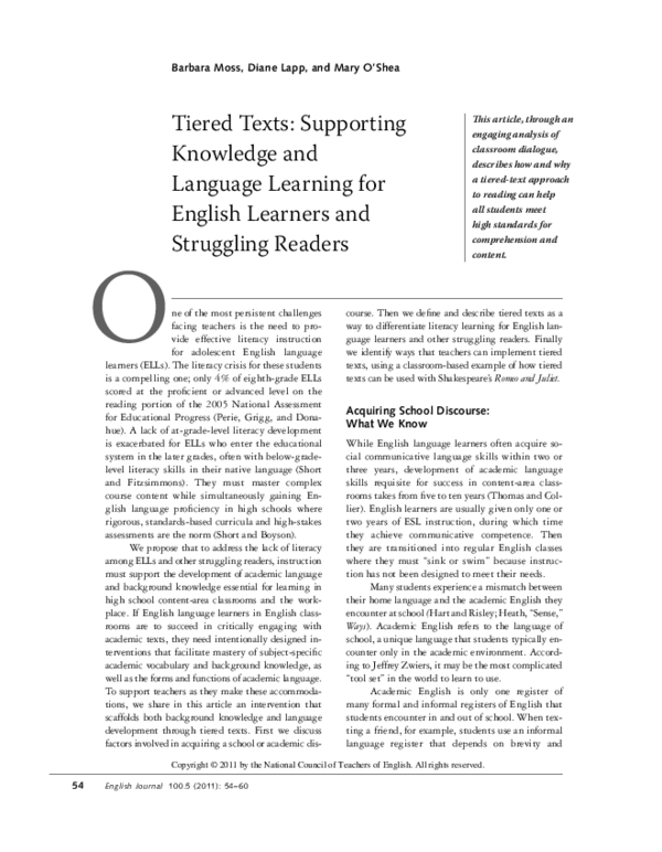 (PDF) Tiered Texts: Supporting Knowledge and Language Learning for ...