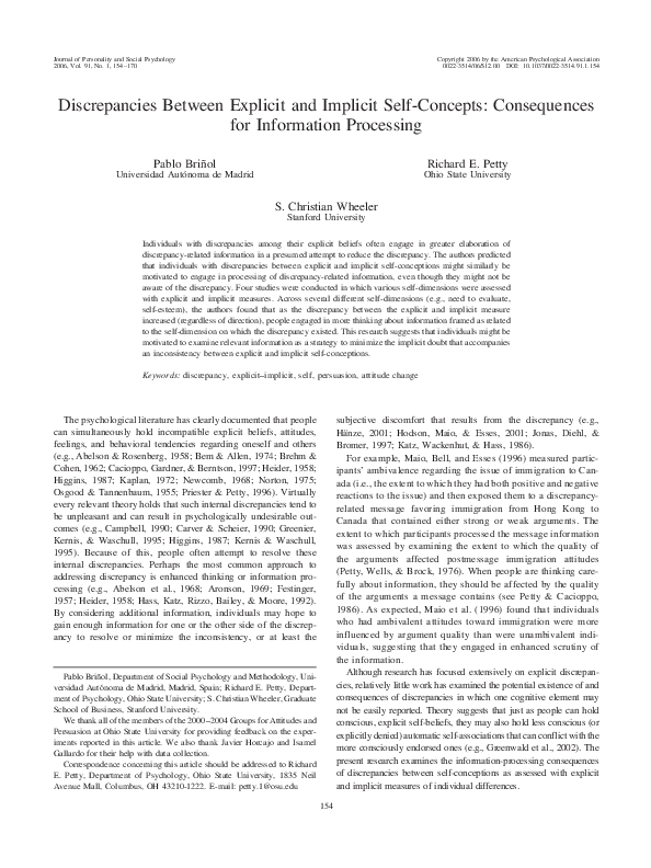 Pdf Discrepancies Between Explicit And Implicit Self Concepts Consequences For Information