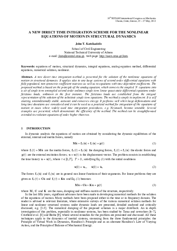 Pdf A New Direct Time Integration Scheme For The Nonlinear Equations Of Motion In Structural