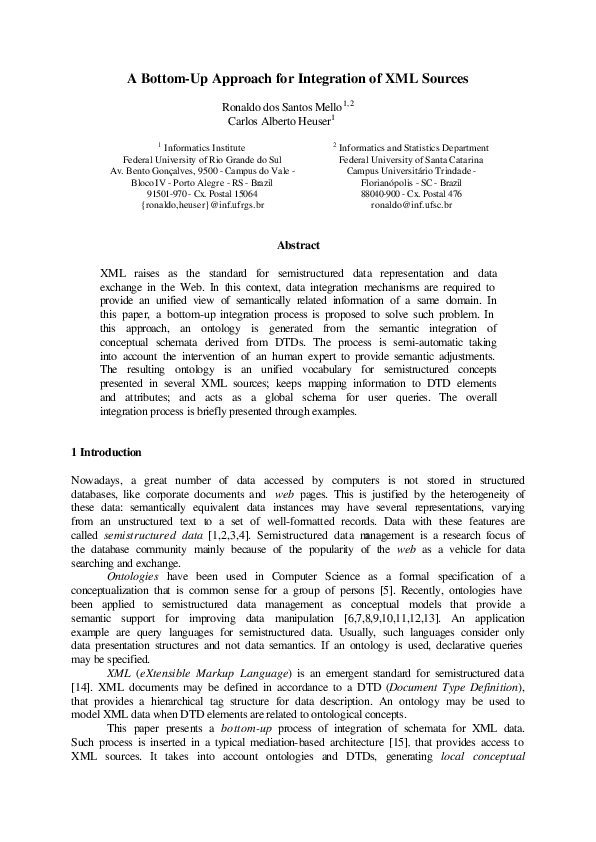 (PDF) A bottom-up approach for integration of XML sources