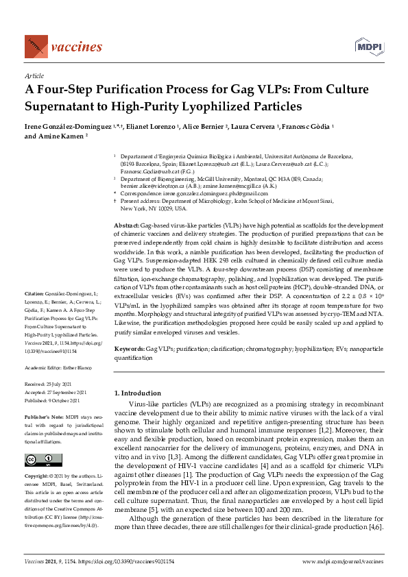 (PDF) A Four-Step Purification Process for Gag VLPs: From Culture ...