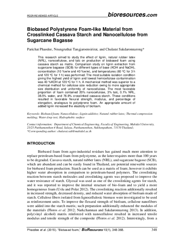 (PDF) Biobased Polystyrene Foam-like Material from Crosslinked Cassava ...