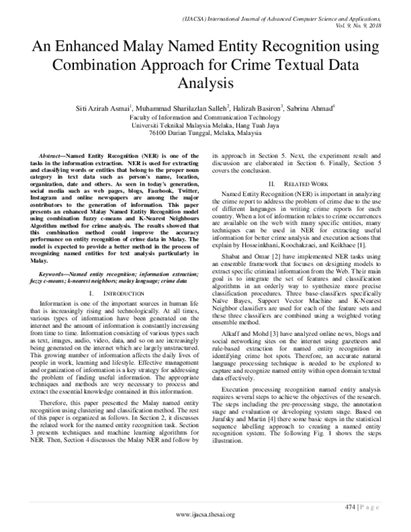 (PDF) An Enhanced Malay Named Entity Recognition using Combination Approach for Crime Textual ...