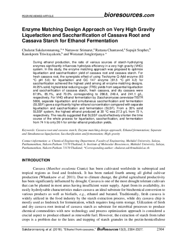 (PDF) Enzyme Matching Design Approach on Very High Gravity Liquefaction and Saccharification of ...