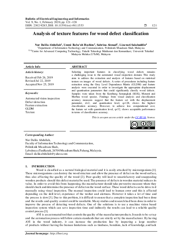 Pdf Analysis Of Texture Features For Wood Defect Classification