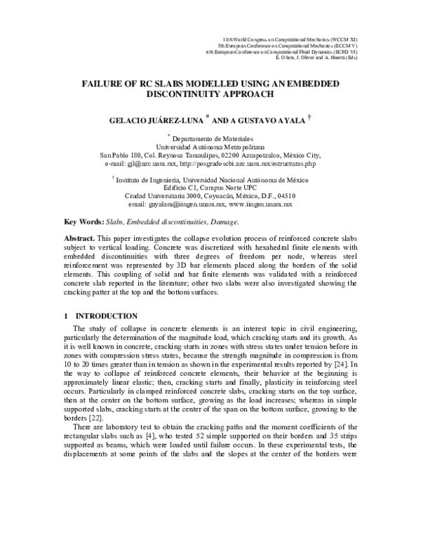 (PDF) Failure of RC slabs modelled using an embedded discontinuity approach