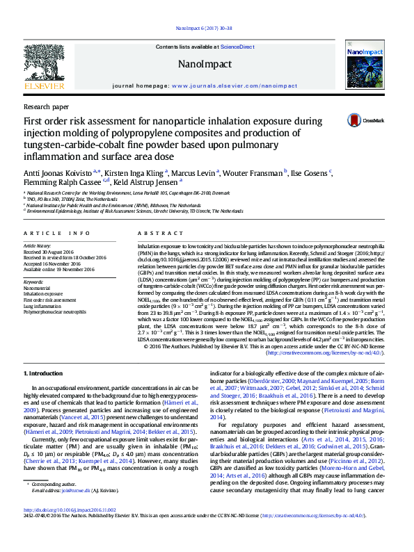 (PDF) First order risk assessment for nanoparticle inhalation exposure ...
