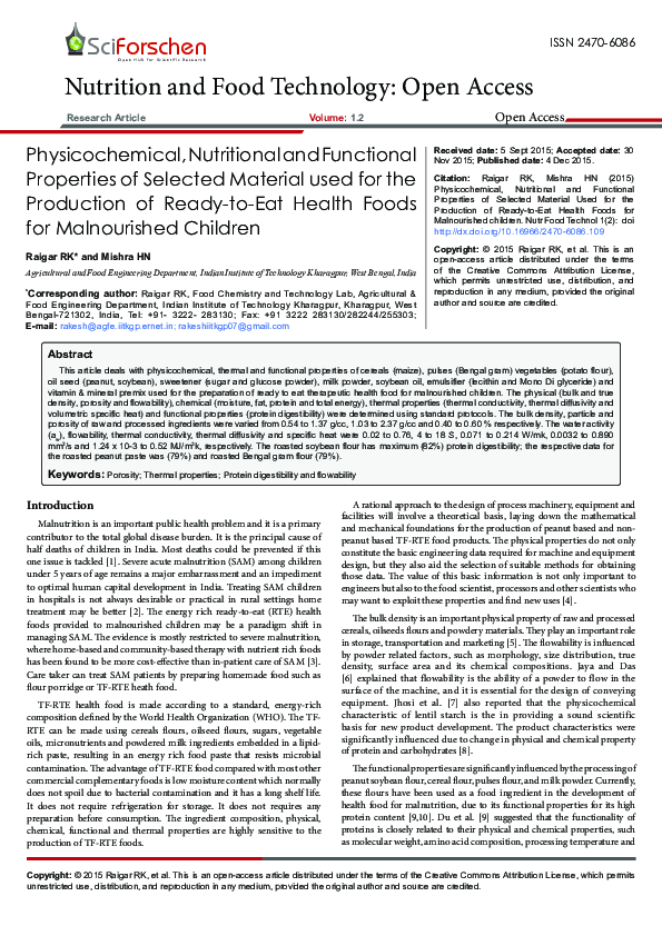 (PDF) Physicochemical, Nutritional and Functional Properties of the ...